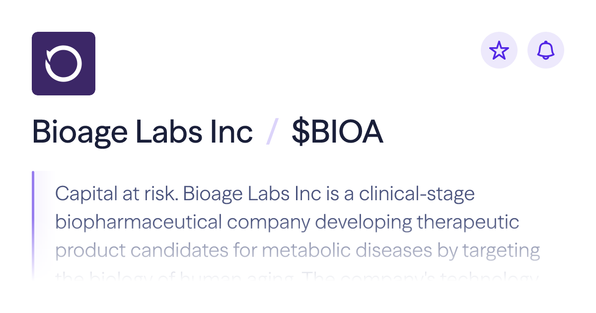 Buy Bioage Labs Inc stock | $BIOA Share Price | Lightyear