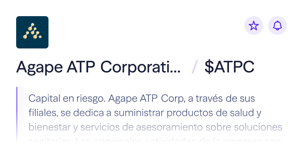Compra acciones de Agape ATP Corporation | Precio de $ATPC | Lightyear