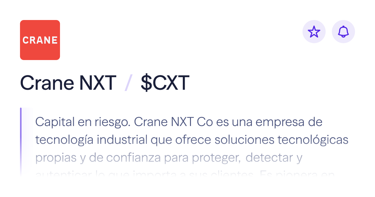 Compra acciones de Crane NXT | Precio de $CXT | Lightyear