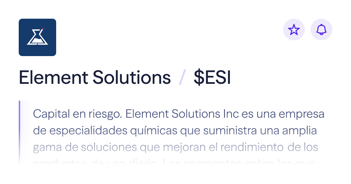 Compra acciones de Element Solutions | Precio de $ESI | Lightyear