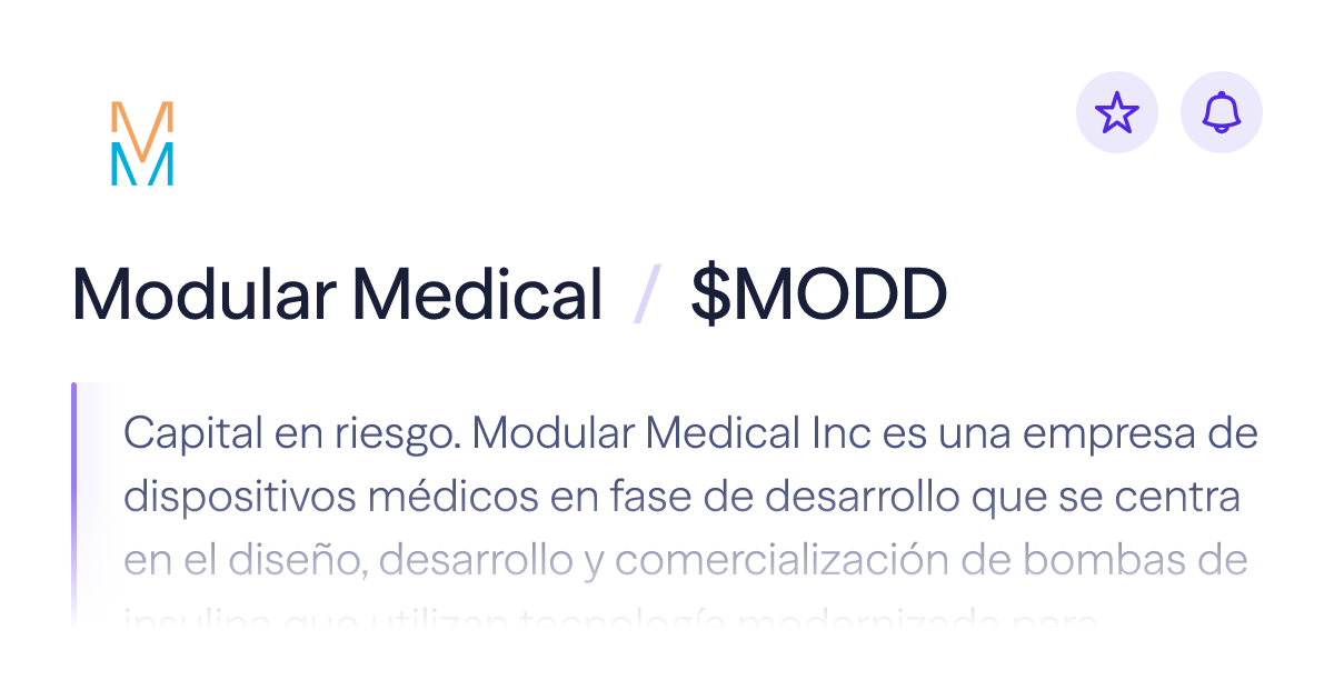 Compra acciones de Modular Medical Inc. | Precio de $MODD | Lightyear