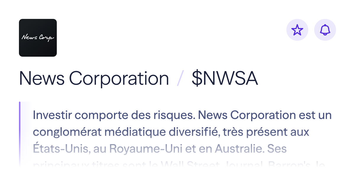 Acheter l'action News Corporation | Cours $NWSA | Lightyear