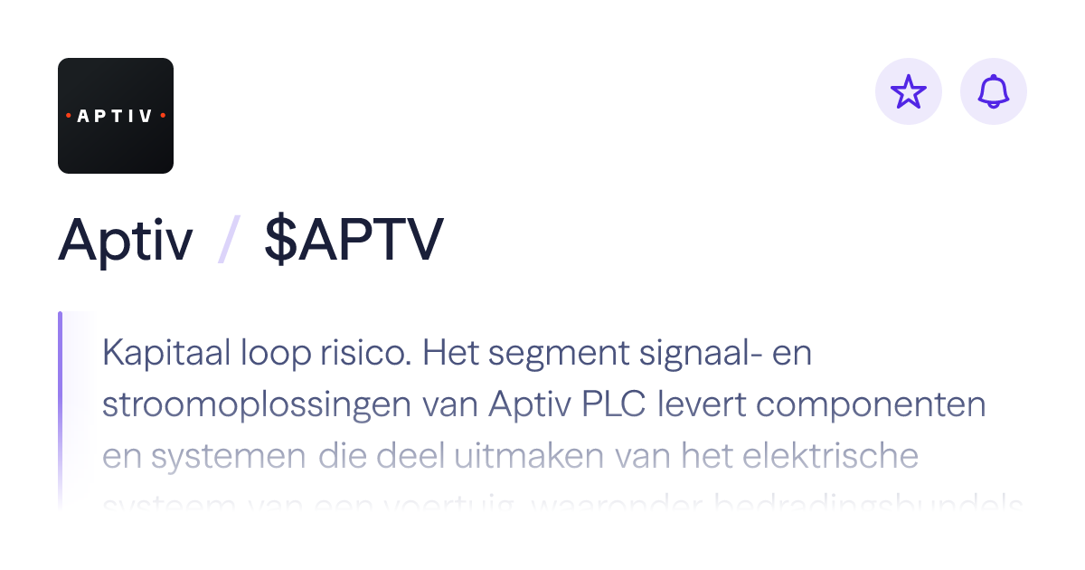 Het aandeel Aptiv kopen | koers: $APTV | Lightyear