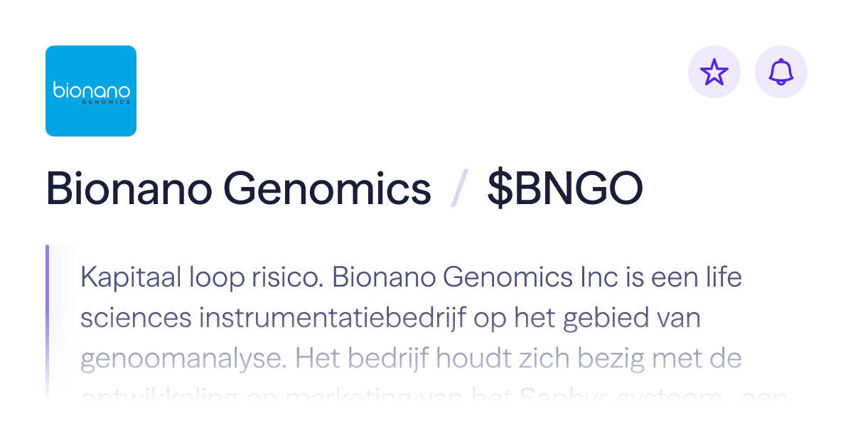 Het aandeel Bionano Genomics kopen | koers: $BNGO | Lightyear