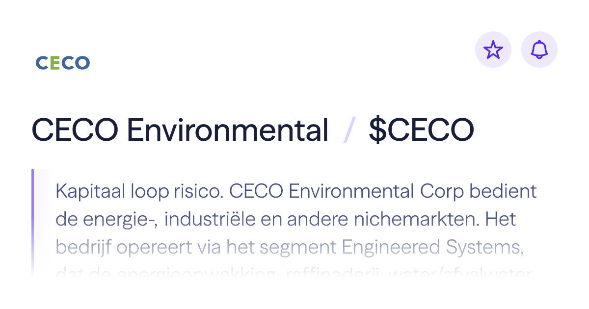 Het aandeel CECO Environmental kopen | koers: $CECO | Lightyear