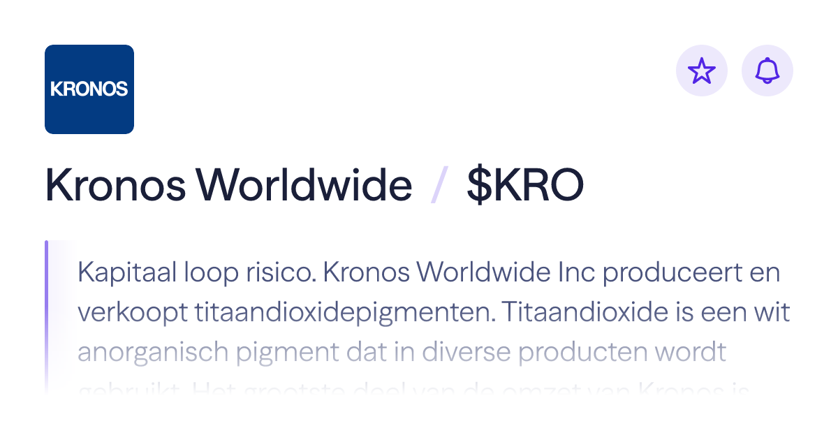 Het aandeel Kronos Worldwide kopen | koers: $KRO | Lightyear