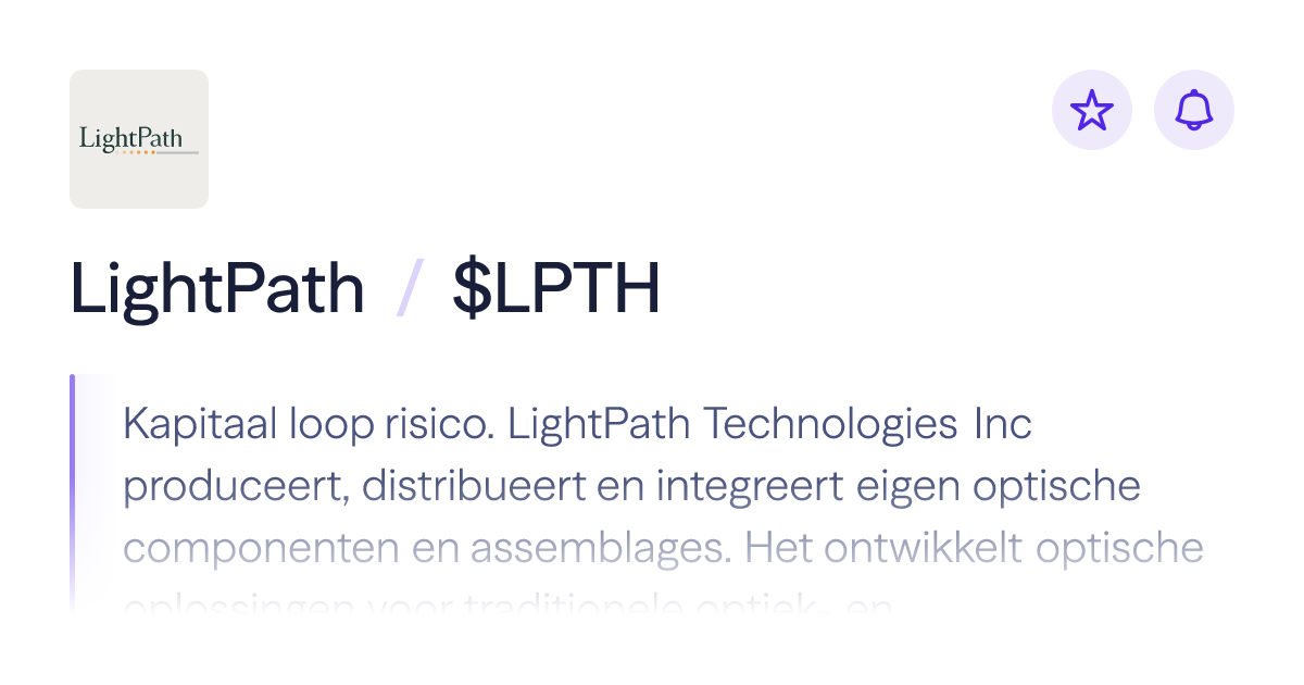 Het aandeel LightPath kopen | koers: $LPTH | Lightyear