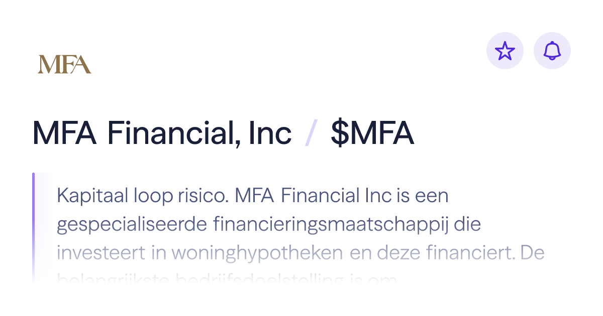 Het aandeel MFA Financial, Inc kopen | koers: $MFA | Lightyear