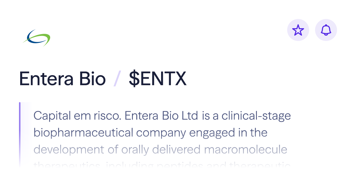 Compre ações Entera Bio | Preço por ação $ENTX | Lightyear