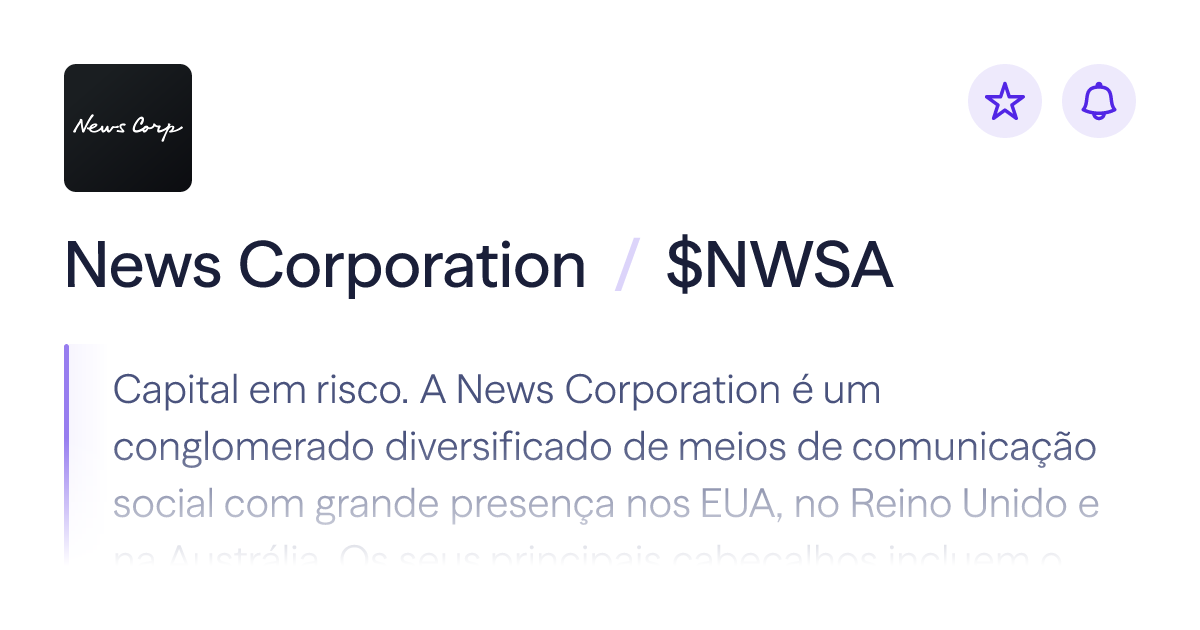 Compre ações News Corporation | Preço por ação $NWSA | Lightyear